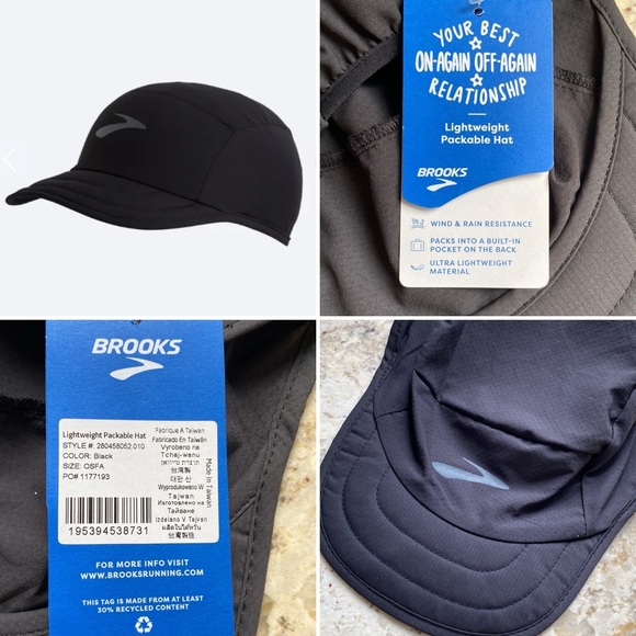 Brooks | Accessories | New Brooks 28 Lightweight Packable Hat Black Nwt ...